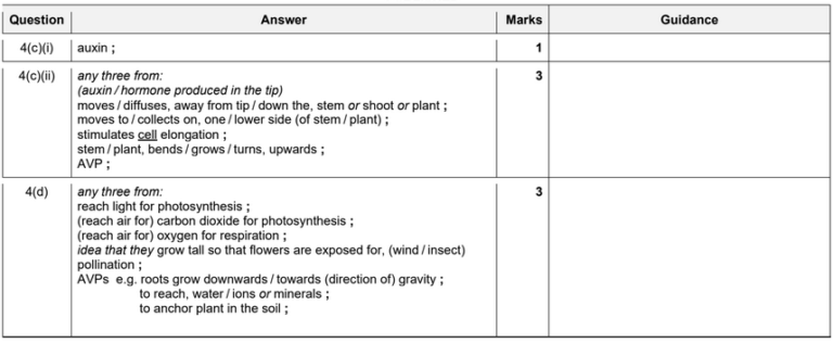 iGCSE Biology (0610)-14.5 Tropic responses - iGCSE Style Questions Paper 4