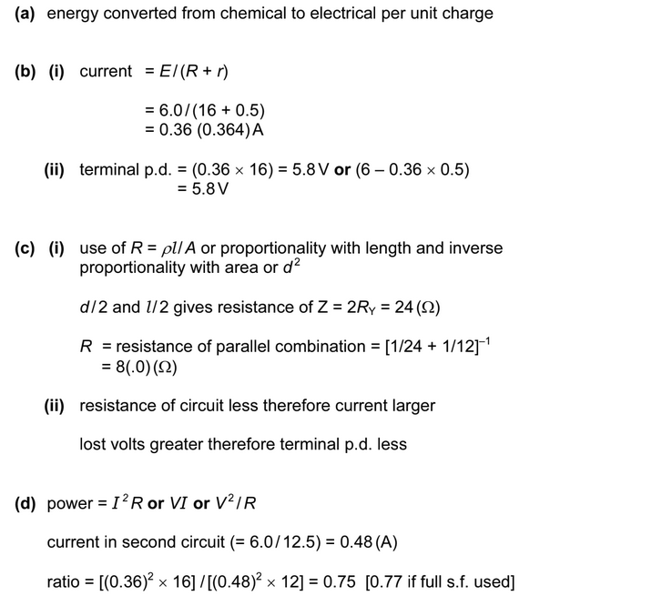CIE AS & A Level Physics : 9.2 Potential difference and power - Exam style question - Paper 2